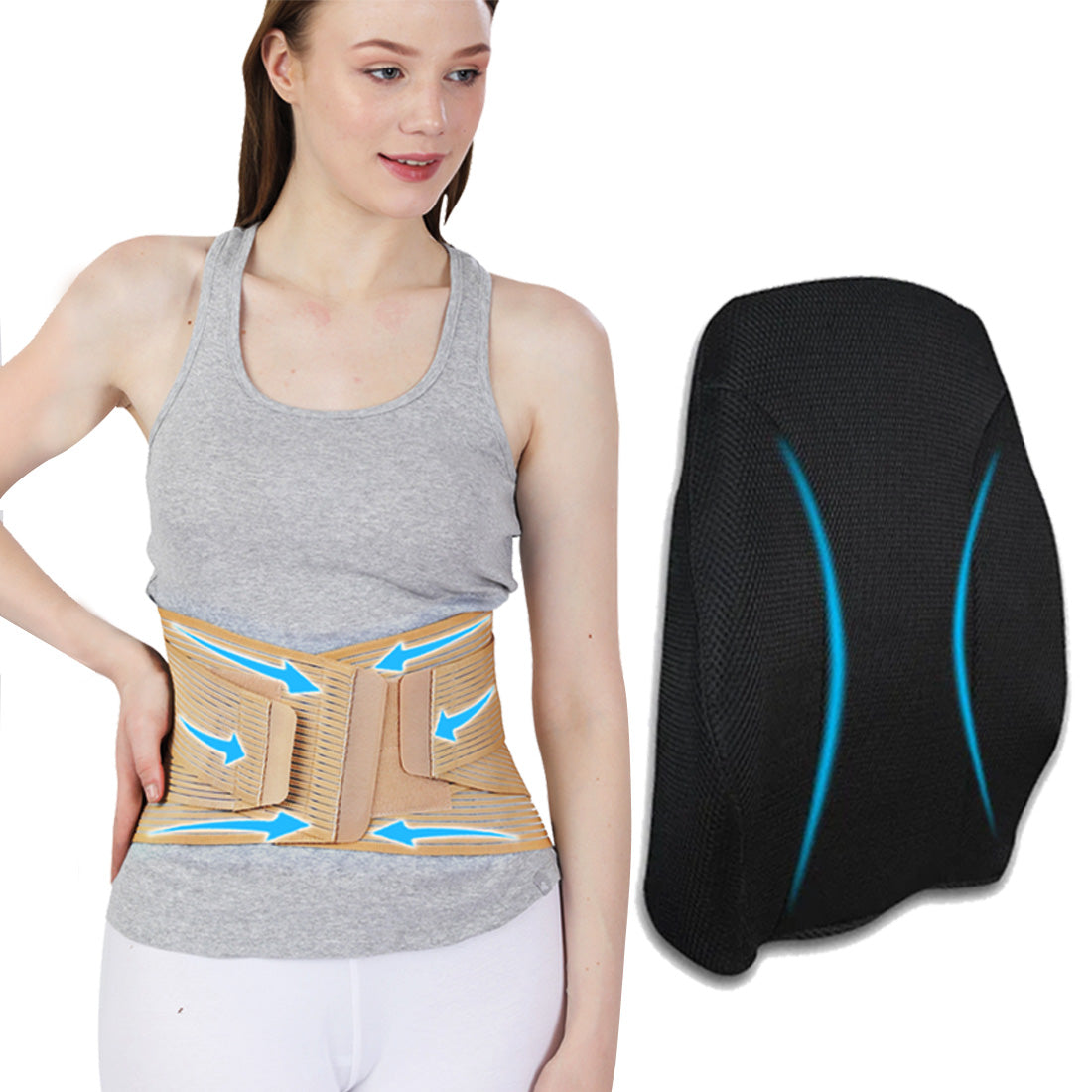 Back Pain Relief Products Combo I JSB Back Rest & Lumbar Support Belt